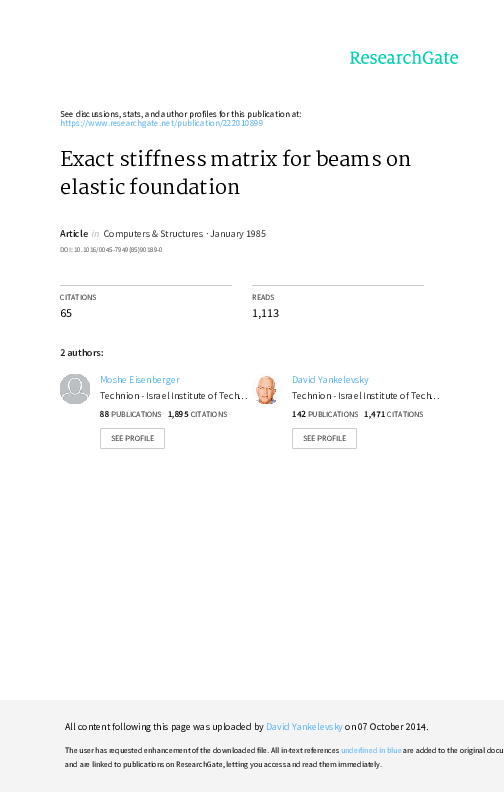 (PDF) Exact stiffness matrix for beams on elastic foundation