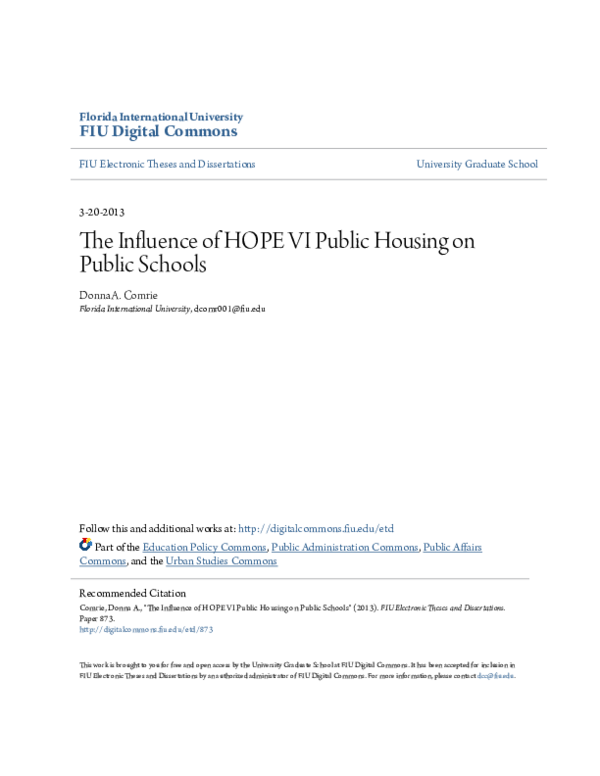 (PDF) The Influence of HOPE VI Public Housing on Public Schools