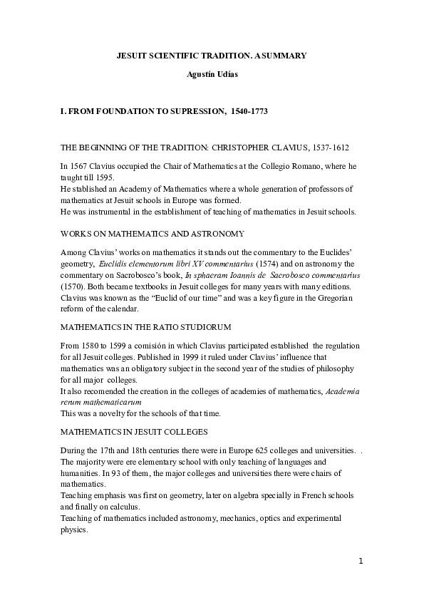 (DOC) JESUIT SCIENTIFIC TRADITION. A SUMMARY