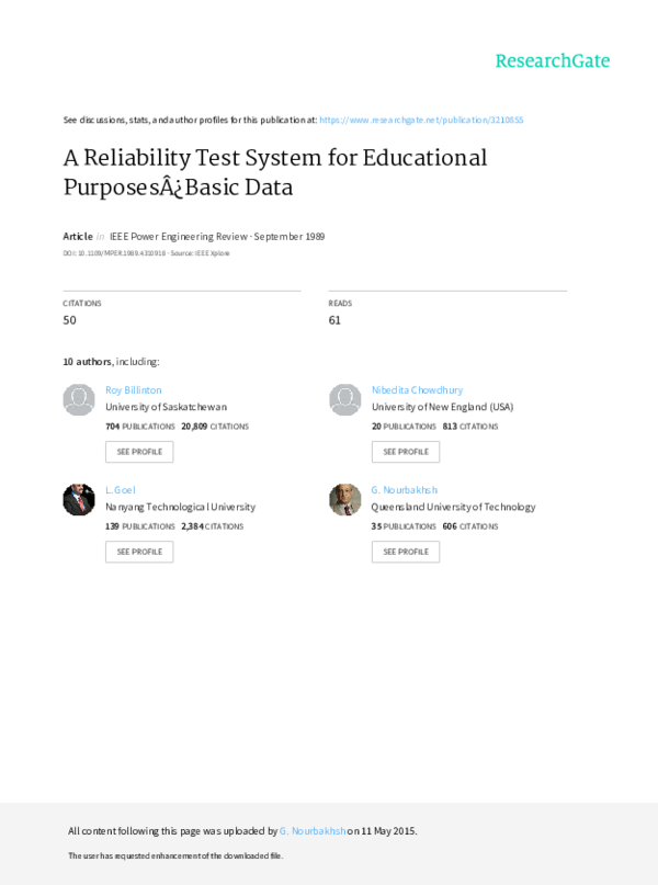 (PDF) A reliability test system for educational purposes-basic data