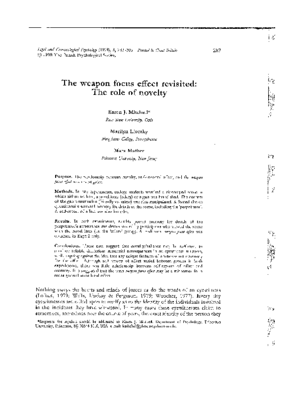 (PDF) The Weapon Focus Effect Revisited: The Role of Novelty