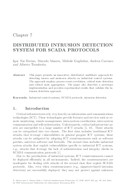 Pdf Distributed Intrusion Detection System For Scada Protocols