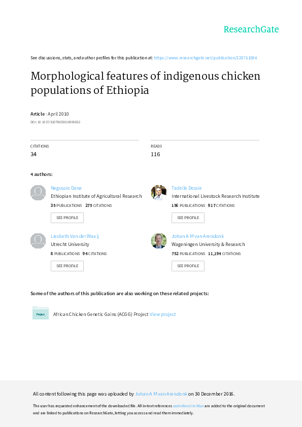 (PDF) Morphological features of indigenous chicken populations of Ethiopia