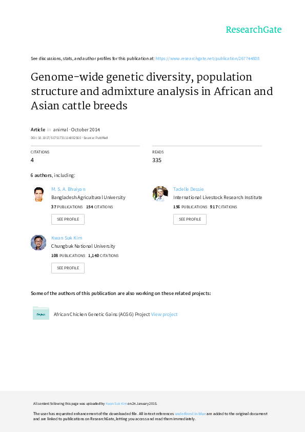 (PDF) Genome-wide genetic diversity, population structure and admixture analysis in African and ...