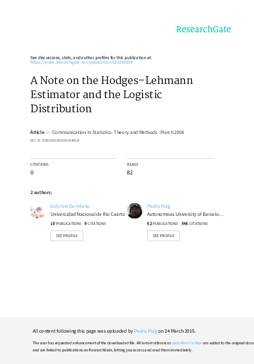 (PDF) A Note on the Hodges Lehmann Estimator and the Logistic Distribution