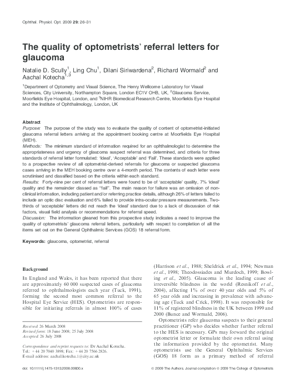 (PDF) The quality of optometrists' referral letters for glaucoma