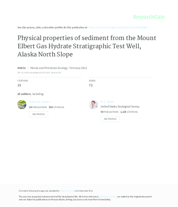 (PDF) Physical properties of sediment from the Mount Elbert Gas Hydrate ...