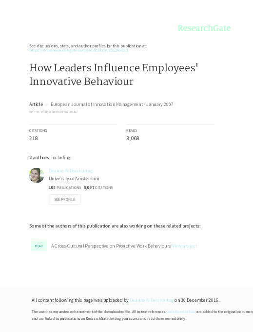 (PDF) How leaders influence employees' innovative behaviour