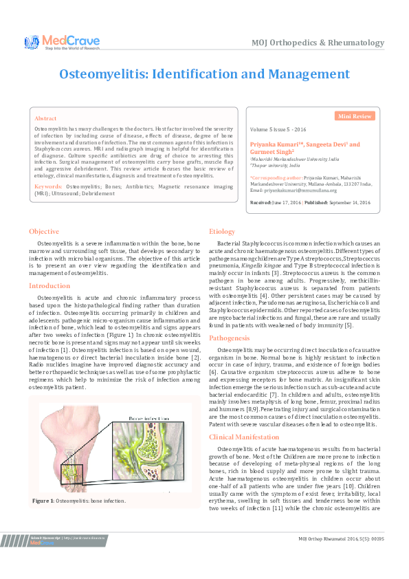 (PDF) Osteomyelitis: Identification and Management