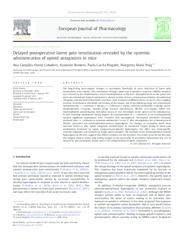 (PDF) Delayed postoperative latent pain sensitization revealed by the ...