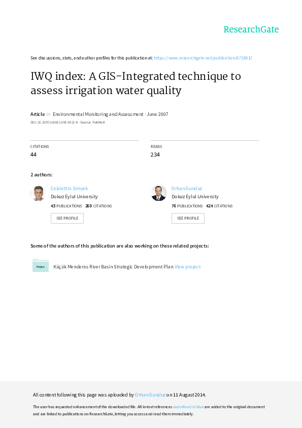 (PDF) IWQ index: A GIS-integrated technique to assess irrigation water ...