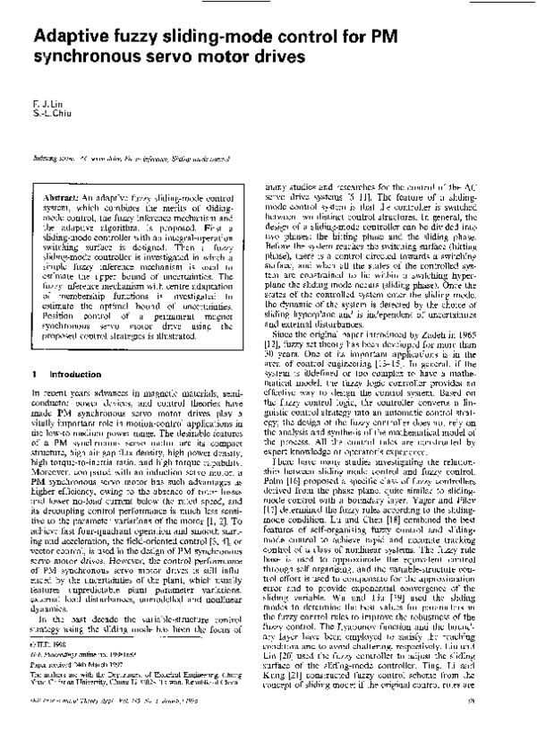 Pdf Adaptive Fuzzy Sliding Mode Control For Pm Synchronous Servo Motor Drives