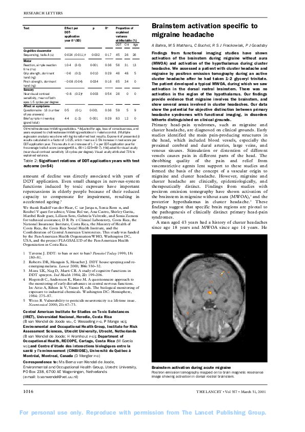 (PDF) Brainstem activation specific to migraine headache