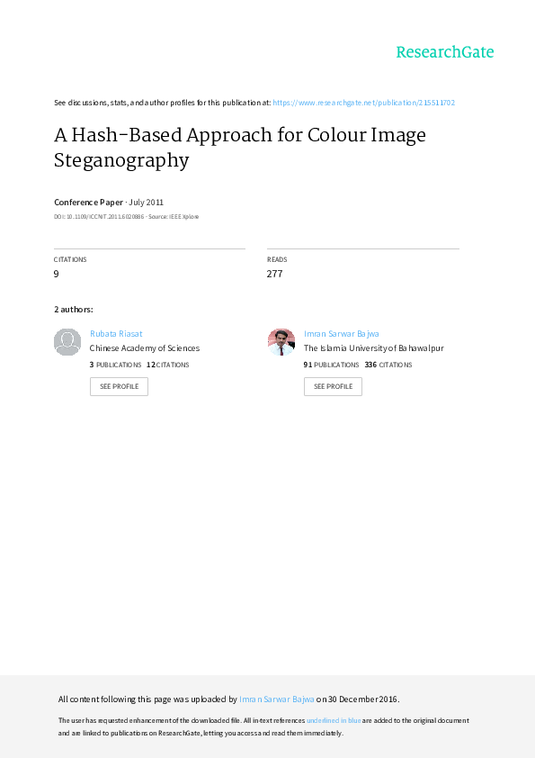 (PDF) A Hash-Based Approach for Colour Image Steganography