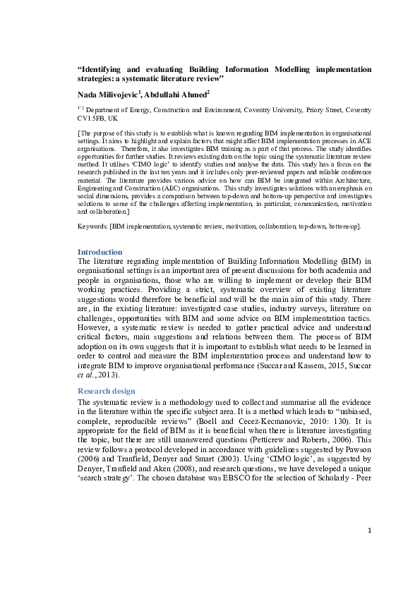 (PDF) " Identifying and evaluating Building Information Modelling implementation strategies: a ...