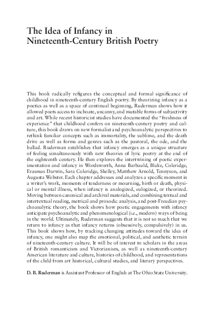 (PDF) The Idea of Infancy in Nineteenth-Century British Poetry ...