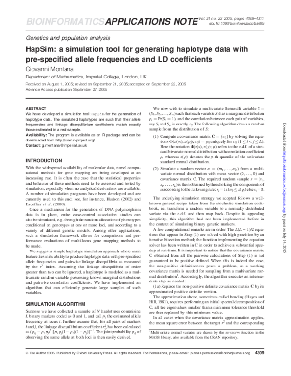 Pdf Hapsim A Simulation Tool For Generating Haplotype Data With Pre Specified Allele 