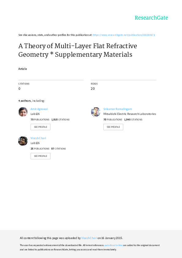 (PDF) A Theory of Multi-Layer Flat Refractive Geometry