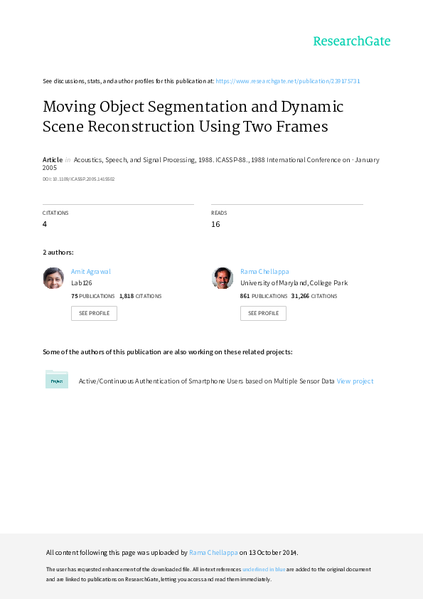 Pdf Moving Object Segmentation And Dynamic Scene Reconstruction Using Two Frames