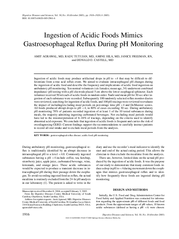 (PDF) Ingestion of Acidic Foods Mimics Gastroesophageal Reflux During ...