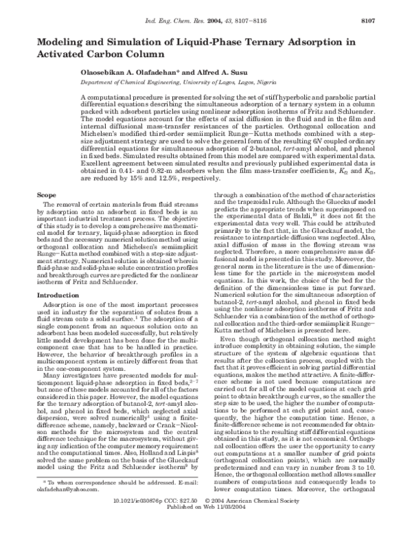(PDF) Modeling and Simulation of Liquid-Phase Ternary Adsorption in Activated Carbon Column