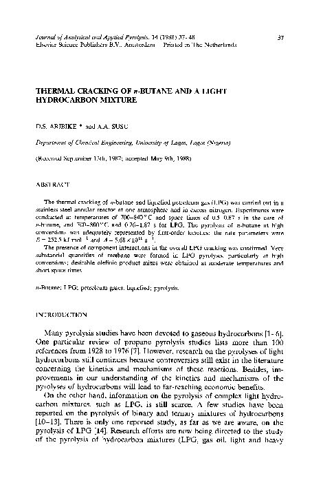 (PDF) Thermal cracking of n-butane and a light hydrocarbon mixture