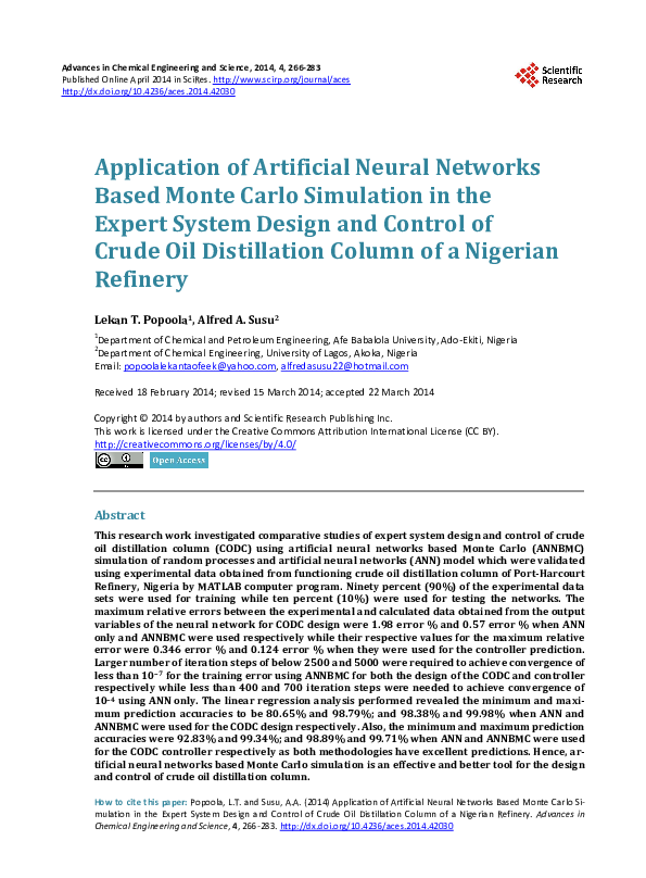 Pdf Application Of Artificial Neural Networks Based Monte Carlo Simulation In The Expert