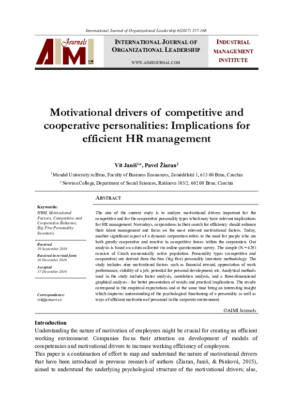 (PDF) Motivational drivers of competitive and cooperative personalities ...