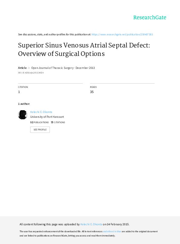 (PDF) Superior Sinus Venosus Atrial Septal Defect: Overview of Surgical ...