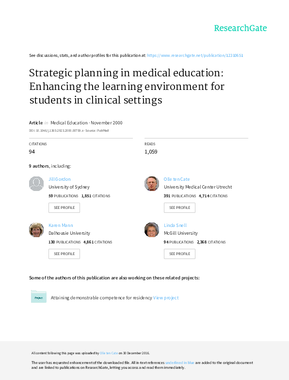 (PDF) Strategic planning in medical education: enhancing the learning ...