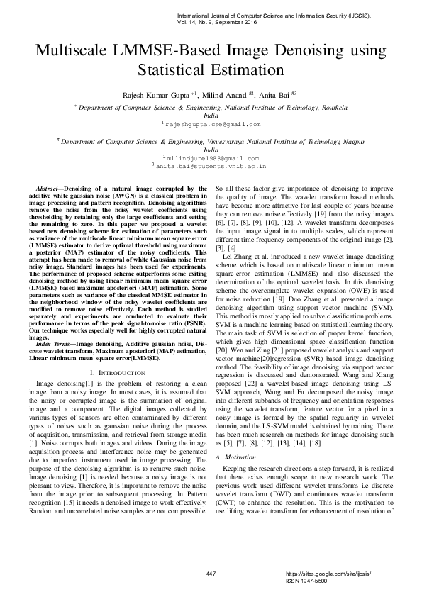 (PDF) Multiscale LMMSE-Based Image Denoising using Statistical Estimation