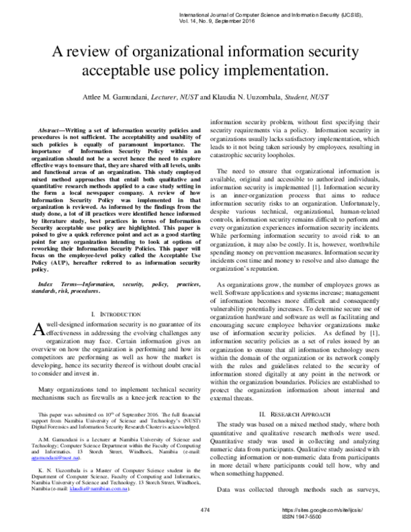 (PDF) A Review of Organizational Information Security Acceptable Use ...