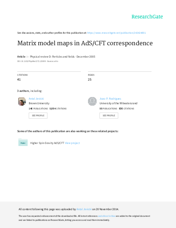 (PDF) Matrix model maps in AdS/CFT correspondence