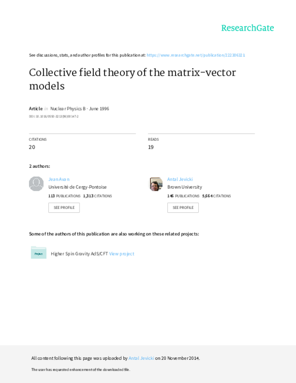 (PDF) Collective field theory of the matrix-vector models | Antal Jevicki - Academia.edu