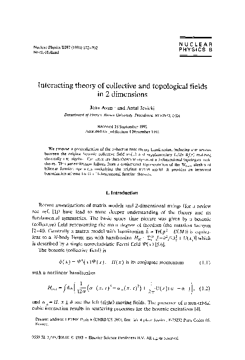 (PDF) Interacting theory of collective and topological fields in 2 dimensions | Antal Jevicki ...