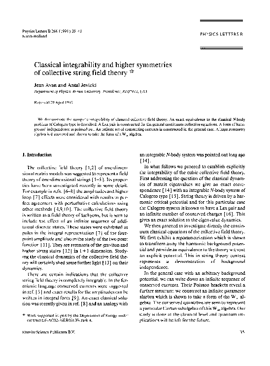 (PDF) Classical integrability and higher symmetries of collective string field theory