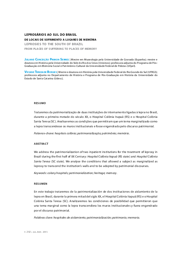 (PDF) LEPROSÁRIOS AO SUL DO BRASIL DE LOCAIS DE SOFRIMENTO A LUGARES DE ...