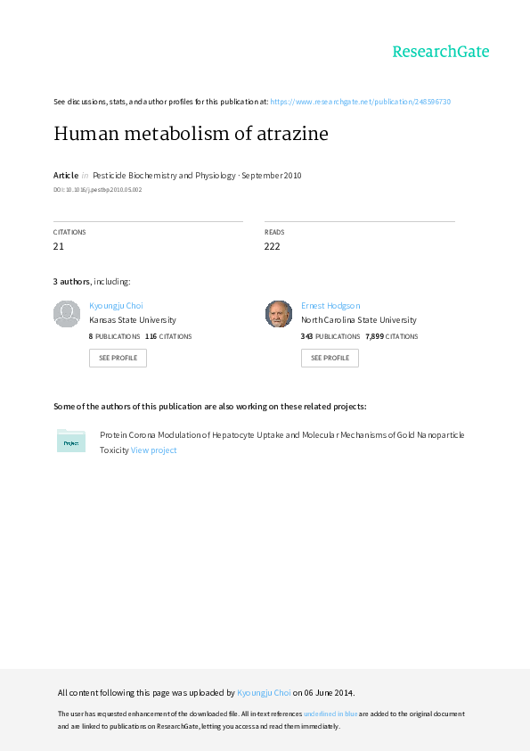 (PDF) Human metabolism of atrazine