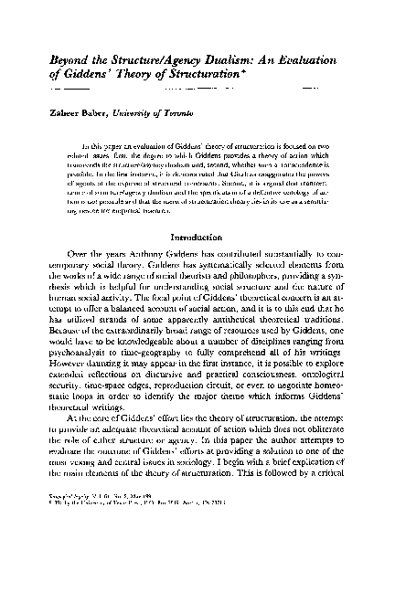 (PDF) Beyond the Structure/Agency Dualism: An Evaluation of Giddens ...