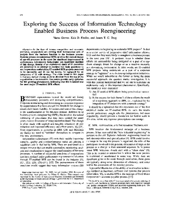 (PDF) Exploring the success of information technology enabled business process reengineering