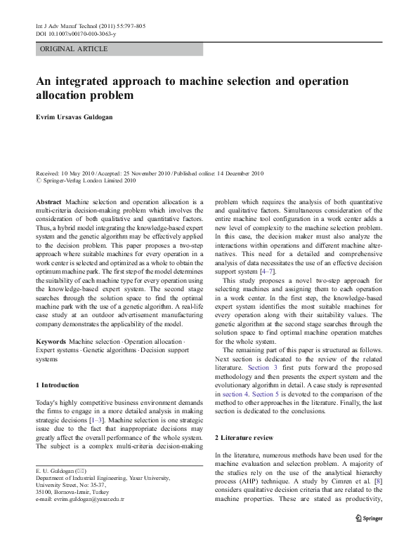 (PDF) An integrated approach to machine selection and operation allocation problem