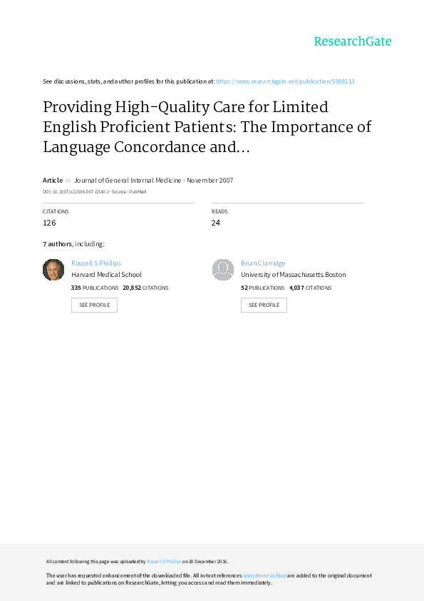 (PDF) Providing High-Quality Care for Limited English Proficient ...