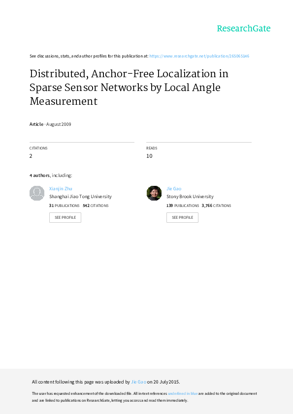 (PDF) Distributed, Anchor-Free Localization in Sparse Sensor Networks by Local Angle Measurement