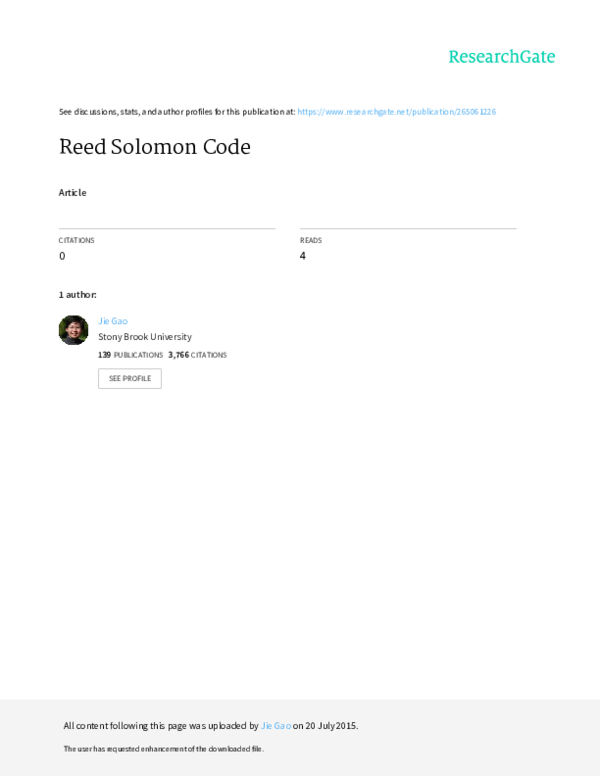 (PDF) Reed Solomon Code
