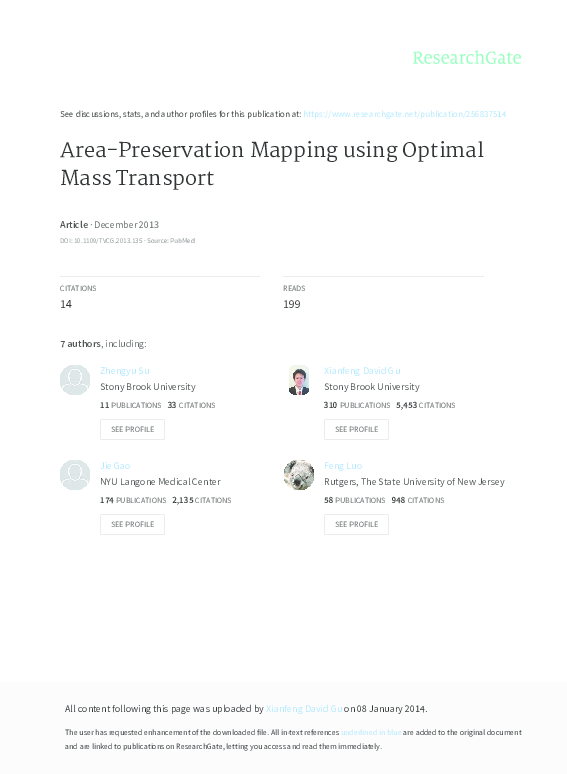 (PDF) Area-Preservation Mapping using Optimal Mass Transport