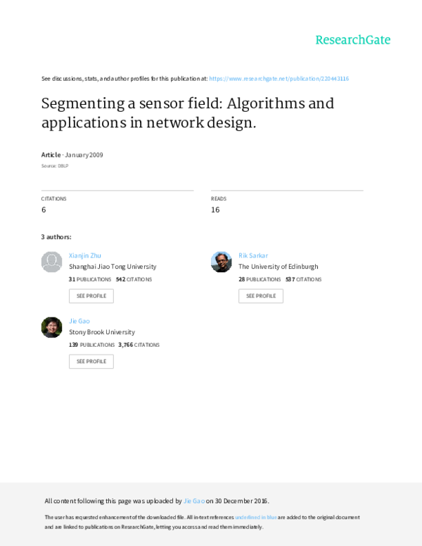 (PDF) Segmenting a sensor field: Algorithms and applications in network ...