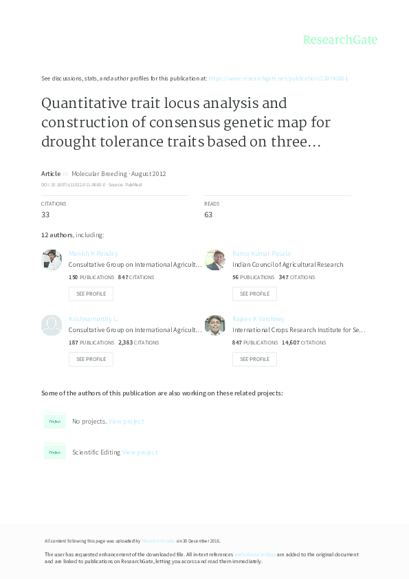 (PDF) Quantitative trait locus analysis and construction of consensus genetic map for foliar ...
