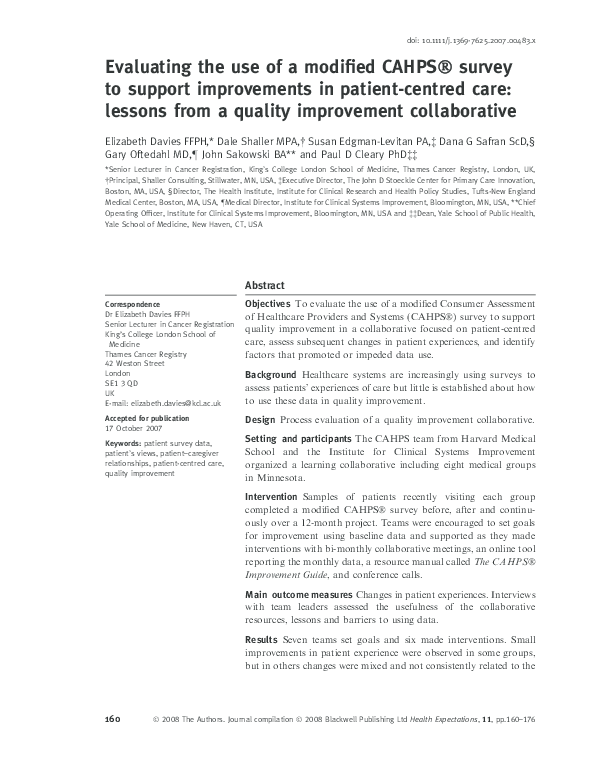 (PDF) Evaluating the use of a modified CAHPS® survey to support ...