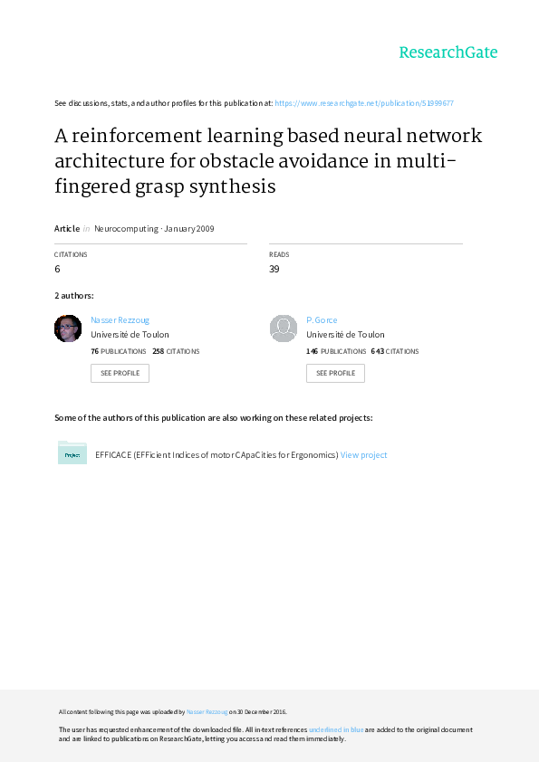(PDF) A reinforcement learning based neural network architecture for obstacle avoidance in multi ...
