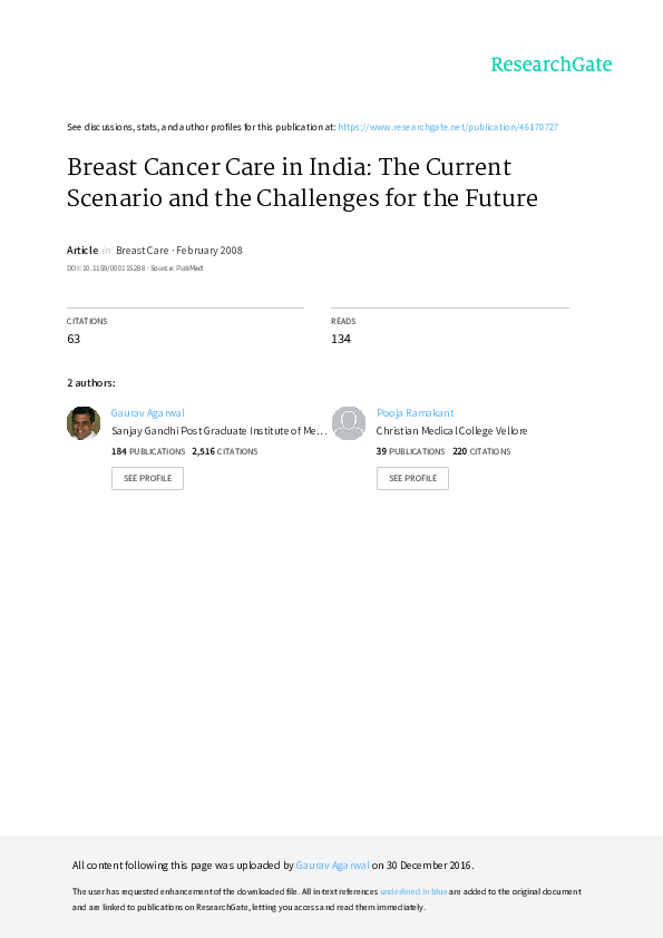 (PDF) Breast Cancer Care in India: The Current Scenario and the ...